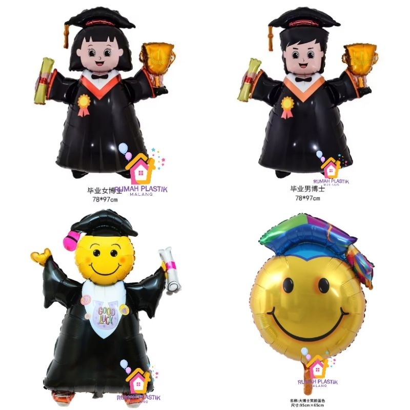 Jual Balon foil karakter smile graduation / graduate / graduated ...