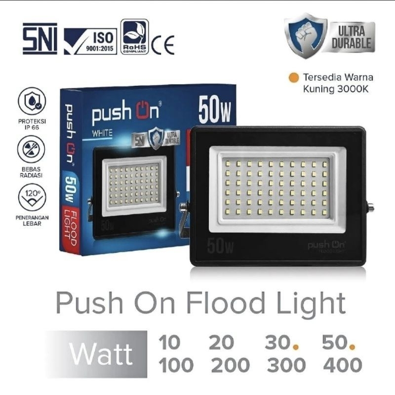 Jual Push on Lampu Sorot LED 50W-Flood Light Flood Cahaya Putih- Lampu Tembak Push On 50 Watt ...