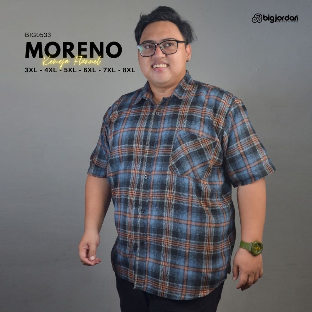 Jual Kemeja flannel kotak-kotak Moreno lengan pendek ukuran big size jumbo 3XL 4XL 5XL 6XL 7XL ...