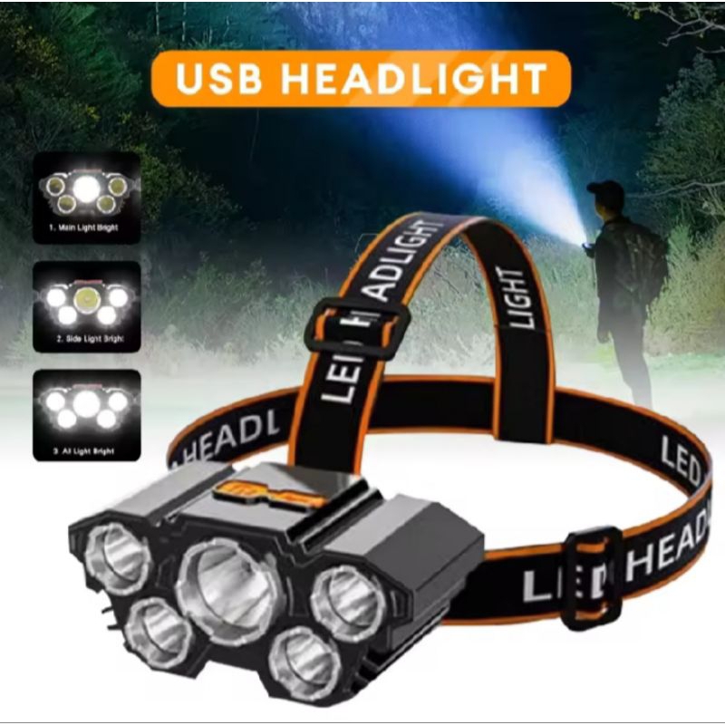 Jual Senter Kepala Super Terang 5 Lampu Cahaya Kuat Buat Outdoor Di Malam Hari | Shopee Indonesia
