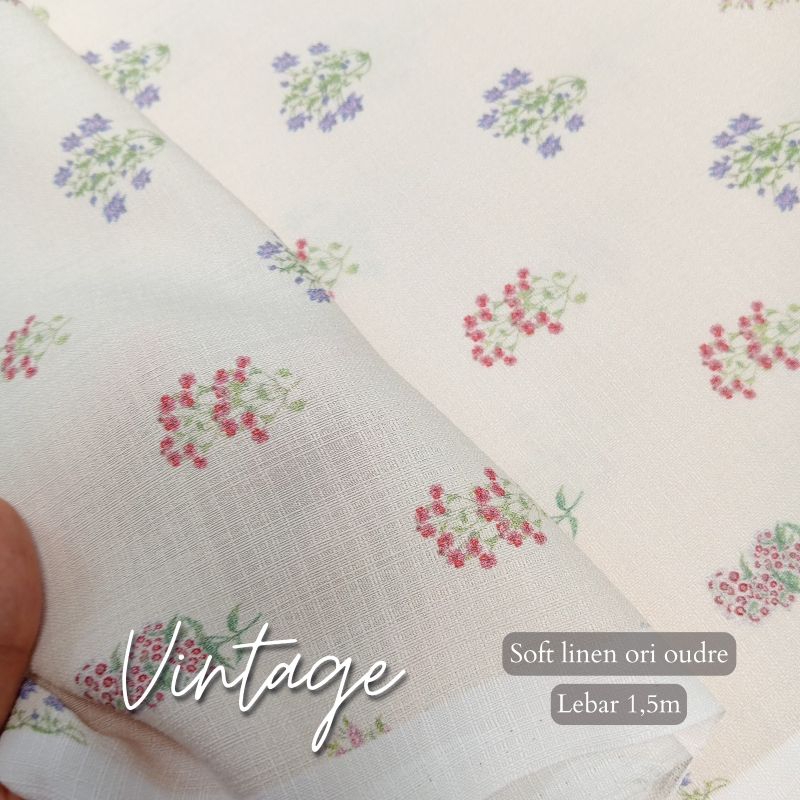 Jual Vintage kain soft linen motif bunga kecil original oudre | Shopee ...