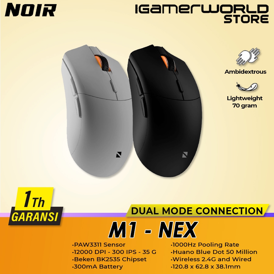 Jual Noir M1 Nex Ambidextrous Dual Mode Wireless Gaming Mouse | Shopee ...