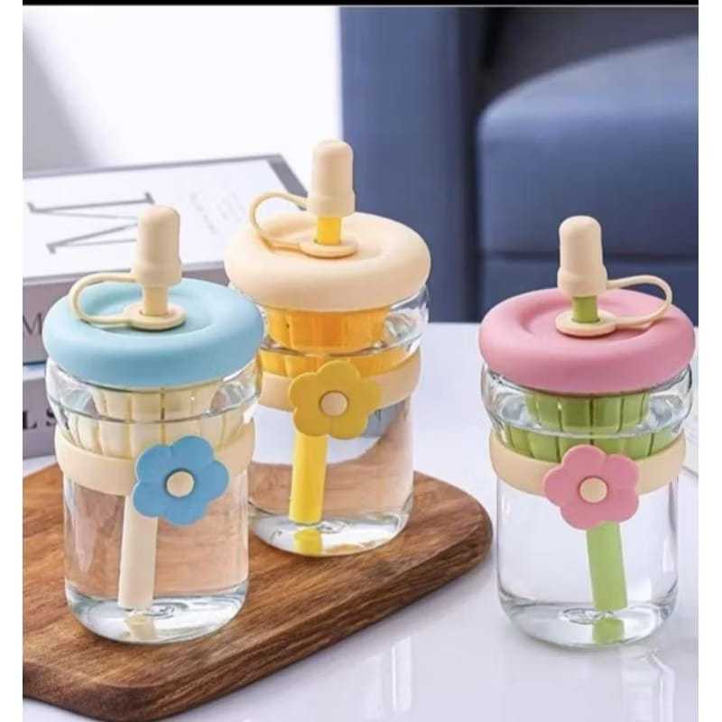 Jual Botol minum kaca motif bunga bottle gelas flower botol minum unik ...