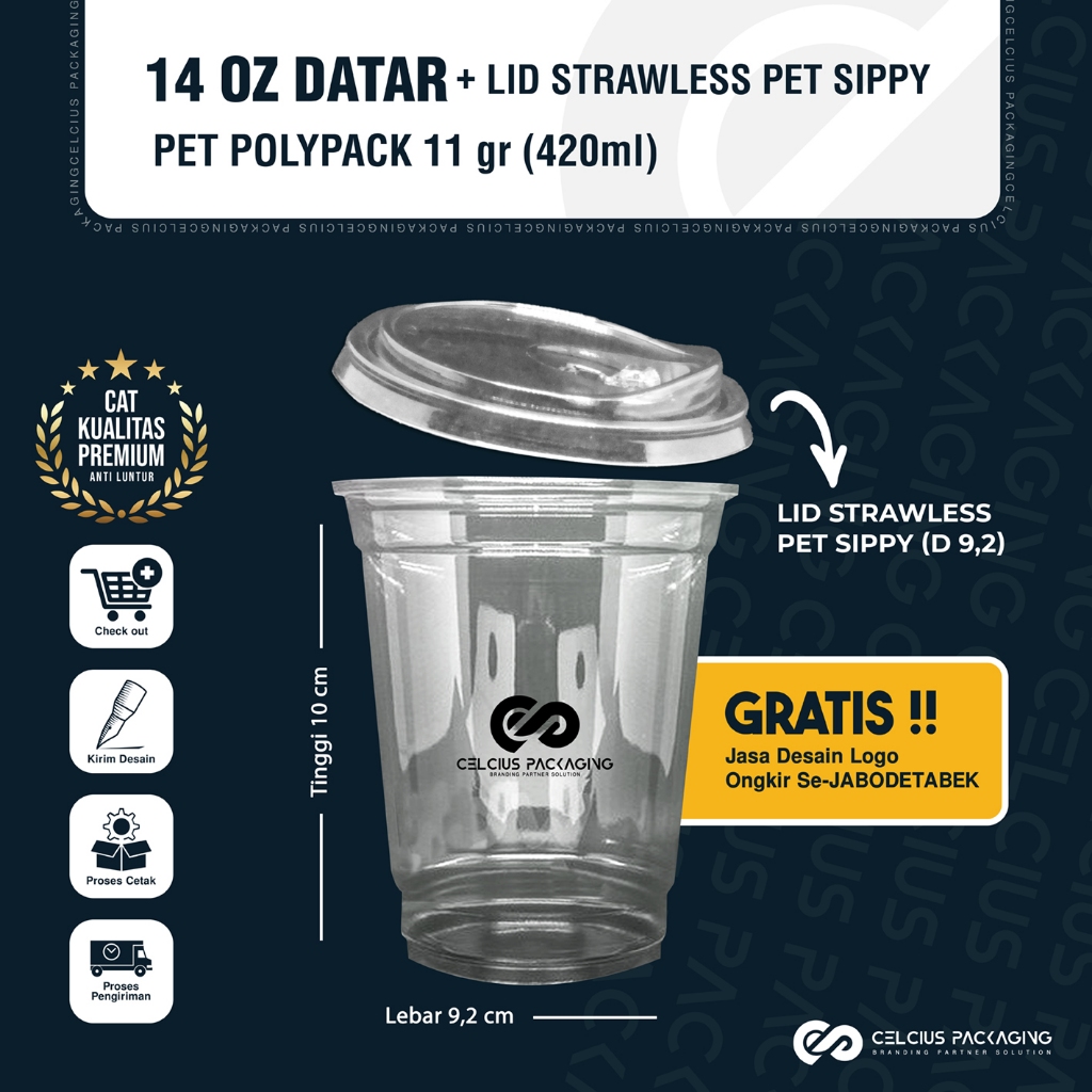 Jual Sablon Cup Gelas Plastik (PET) merk STARINDO-POLIPACK 12/14 Oz DATAR/OVAL 11 Gram + LID ...