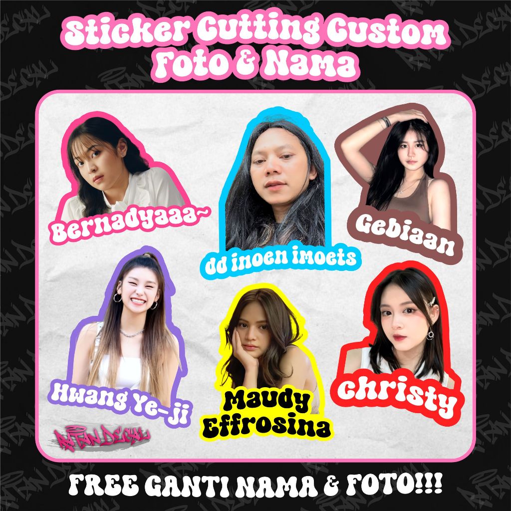 Jual (4-8PCS) STICKER CUTTING CUSTOM FOTO DAN NAMA NEW VIRAL HIGH ...