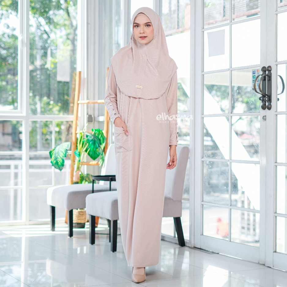 Jual Gamis, Dress / set Batwing Muslim Abaya Inara Button Gold Knit Premium Elhasna Hijab ...
