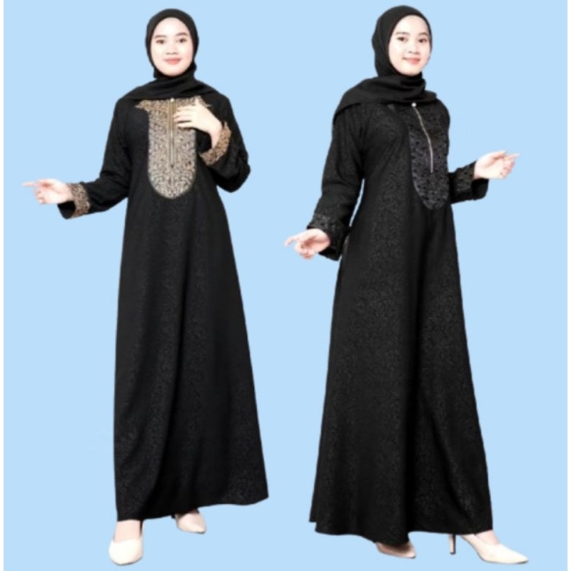 Jual Gamis Abaya Hitam Turkey Jetblack Emboss Busui Bordir Hitam Gold Payet Mutiara Tanam Anti ...