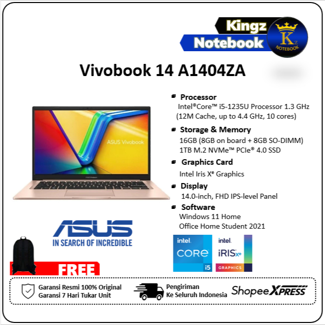 Jual Asus Vivobook 14 A1404ZA Core i5 1235U 16GB 1TB SSD Win11+OHS 14 ...