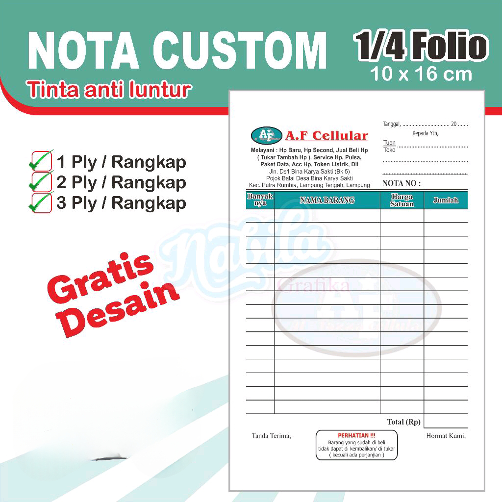 Jual Nota 1/4 Folio 1ply 2 ply 3 ply nota custom request nama toko ...