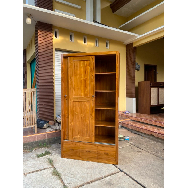 Jual almari sleding 2 pintu minimalis kayu jati almari lemari | Shopee ...