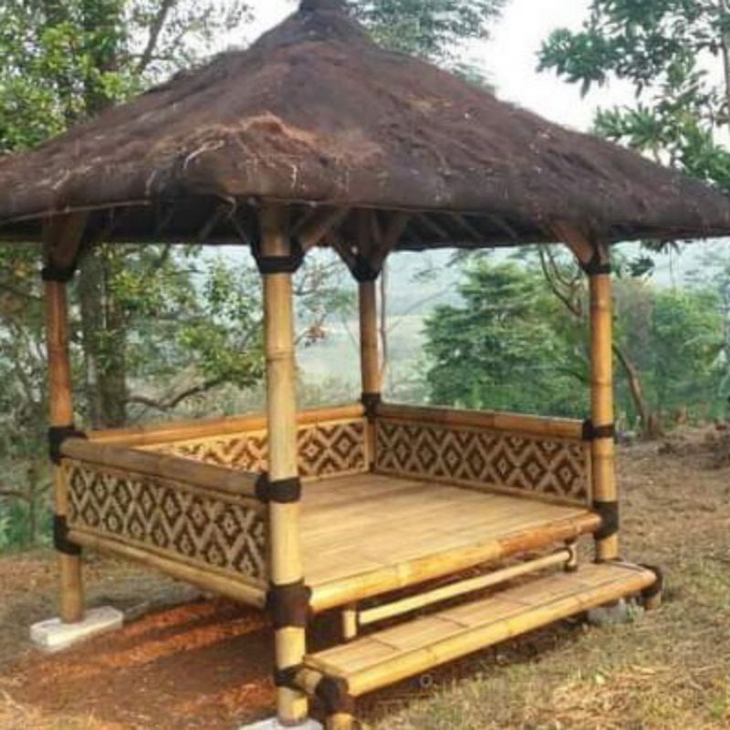 Jual saung gazebo bambu 2×2 m | gazebo outdoor dengan atap ijuk ...