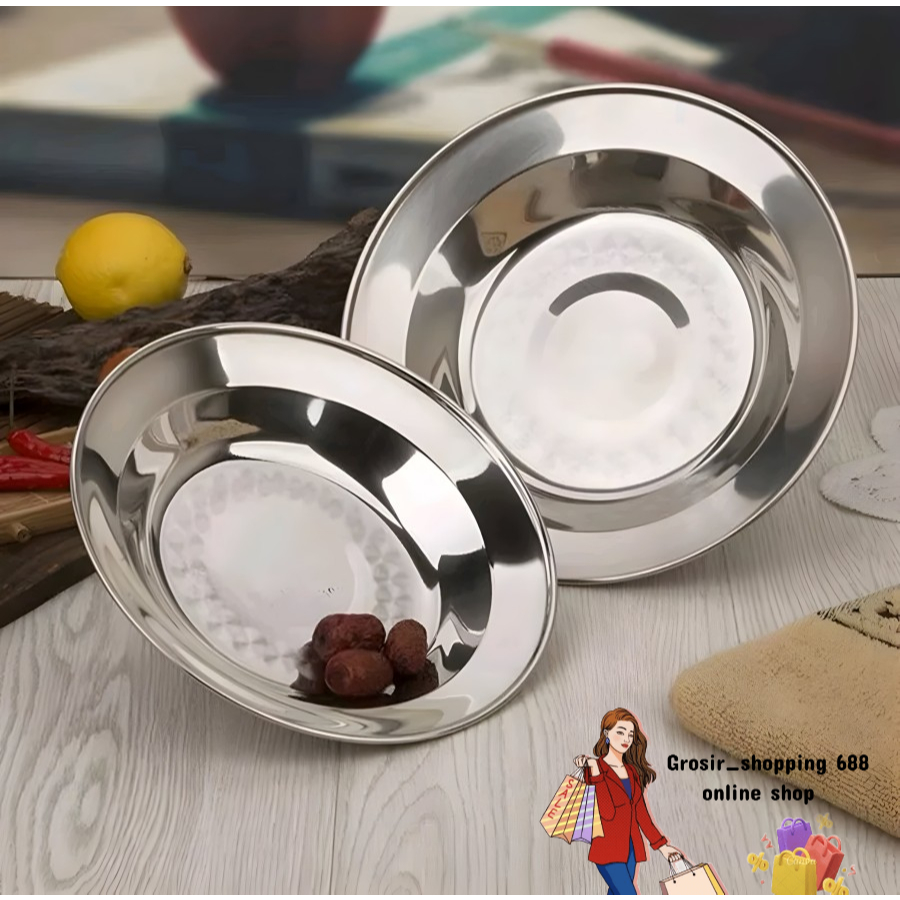 Jual GS- Piring Makan Stainless Diameter 24cm / Piring Sultan / Piring ...