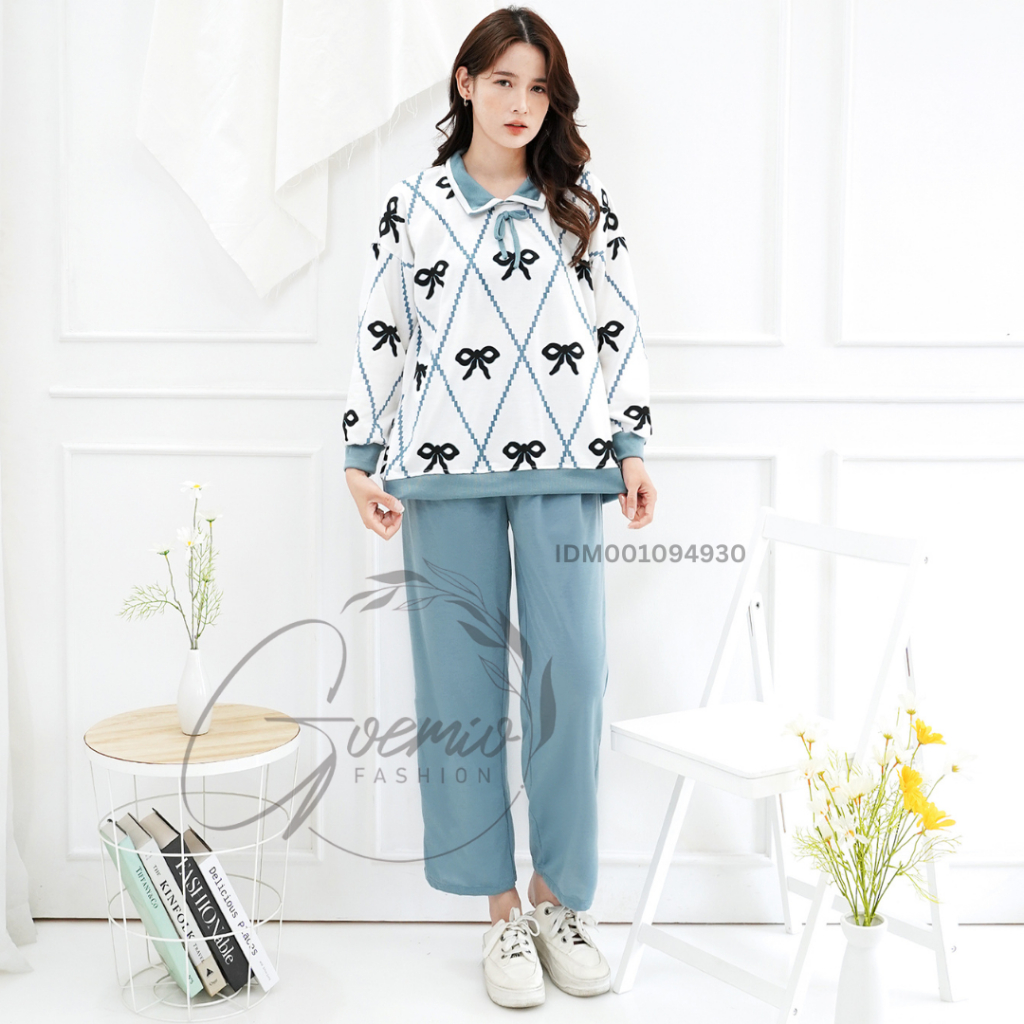 Jual Ilook | LD 120 One Set Kiyora Setelan Katun Mini Atasan Motif Lengan panjang Dan Celana ...