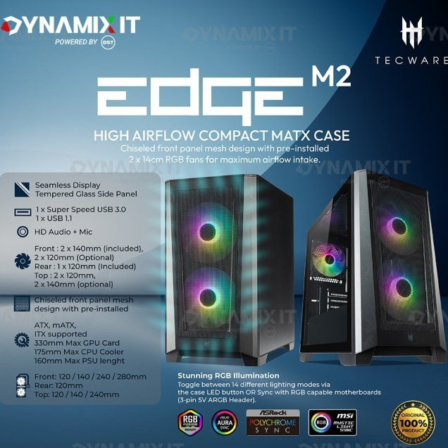 Jual [+Palet Kayu] Tecware EDGE M2 Pro ARGB High AirFlow m-ATX PC Case ...