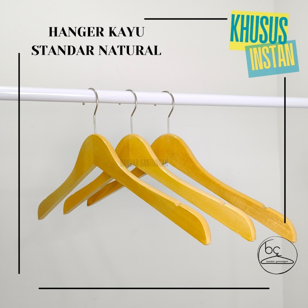 Jual KHUSUS INSTAN Hanger Kayu natural DEWASA Tebal Gantungan Baju Wood ...