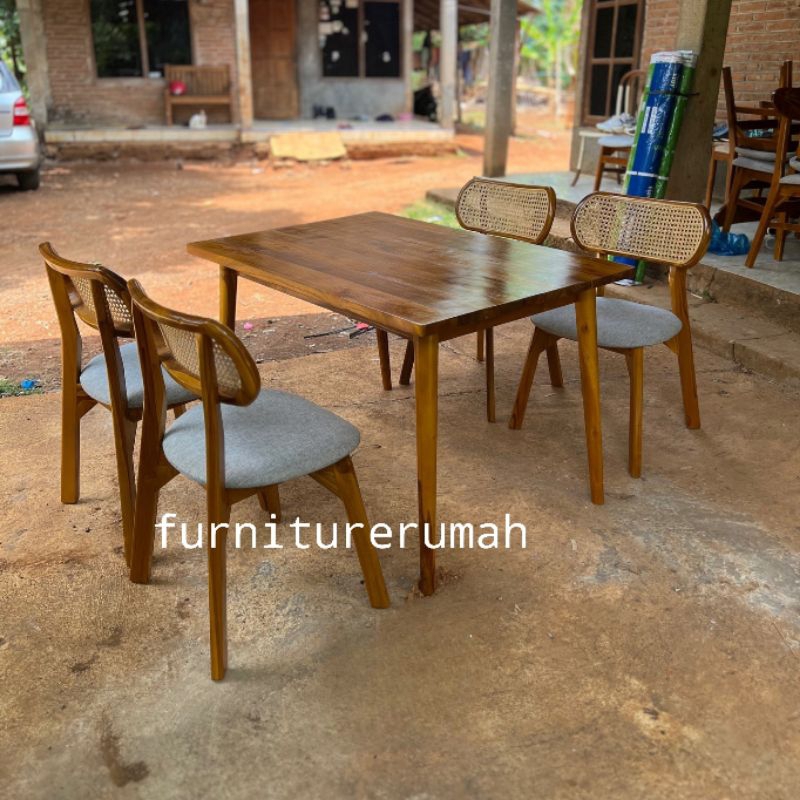 Jual Meja Makan Minimalis 4 Kursi Rotan Jati, Set Meja Makan Kursi 4 Rotan Jati Minimalis ...