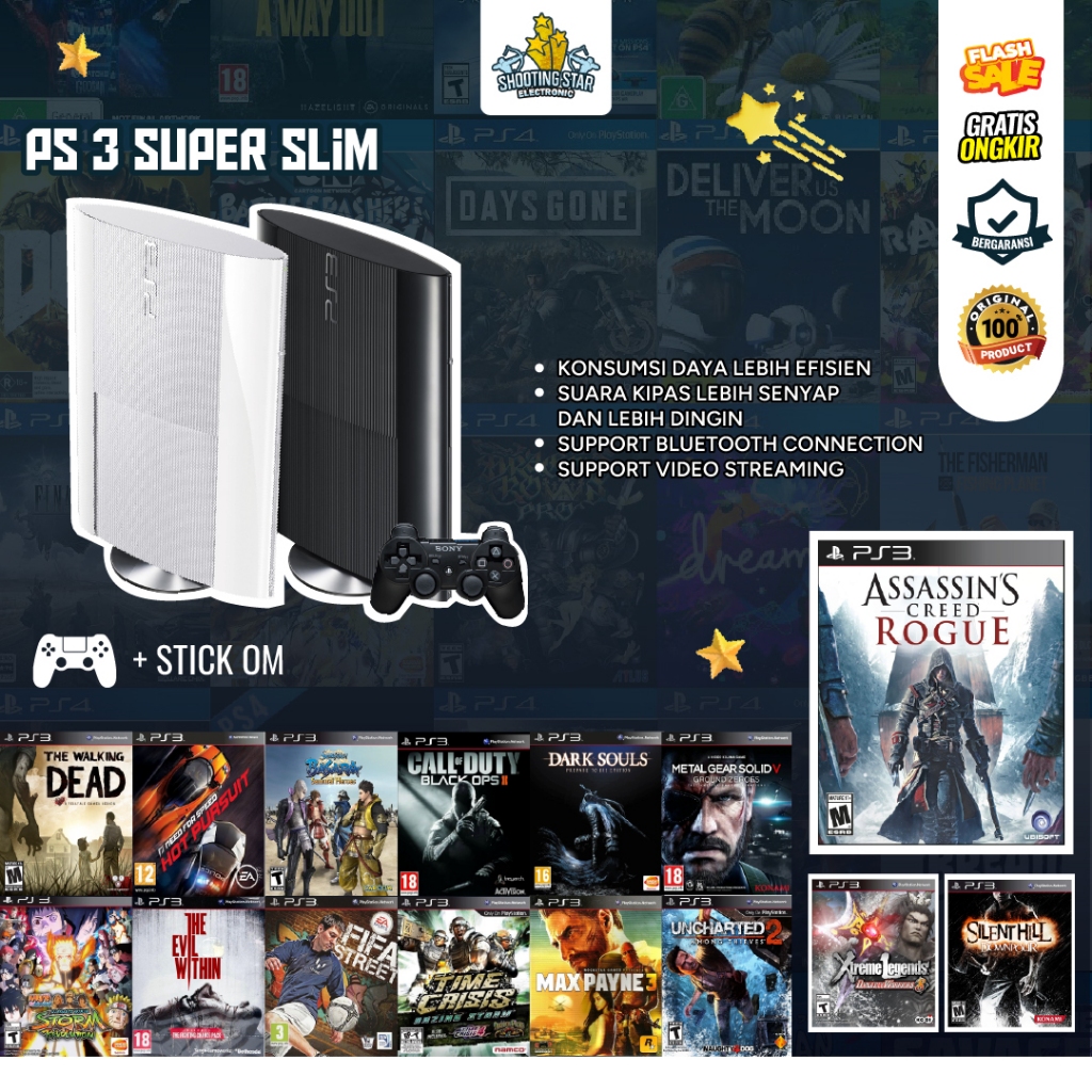 Jual PS3 SuperSlim Second Bundle Stick Original Mesin Hdd 1Tb / 500Gb / 320Gb / 250Gb / 160Gb ...