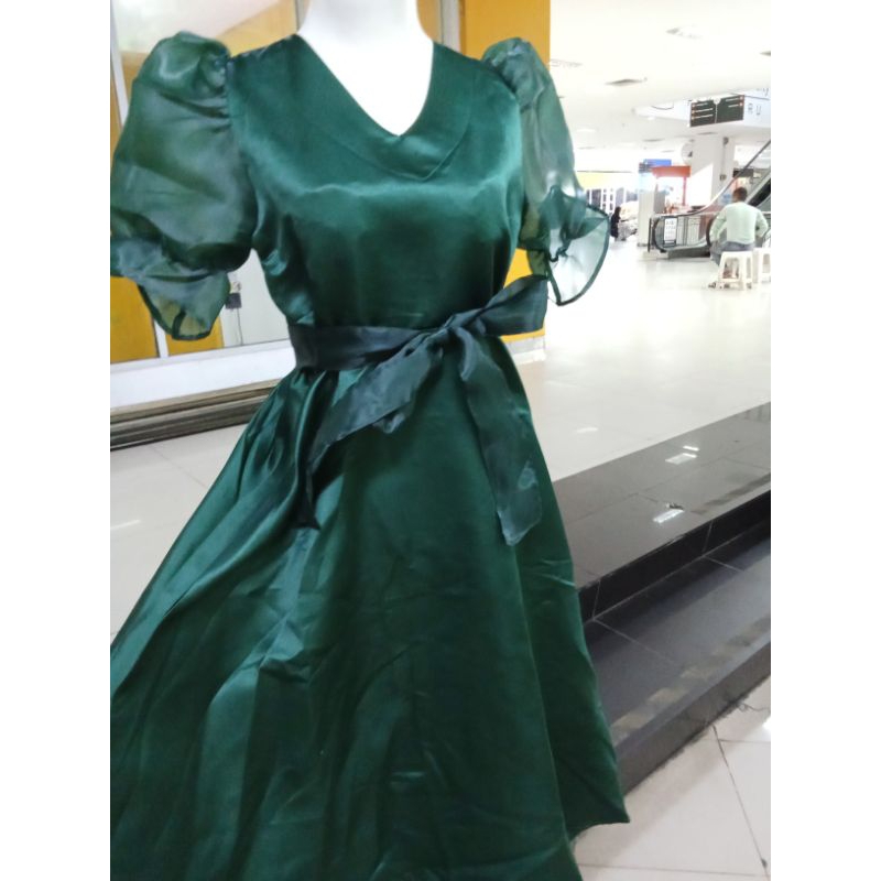 Jual DRESS SATIN BRIDAL TEBAL MIX ORGANDI LENGAN BALON WARNA HIJAU ...