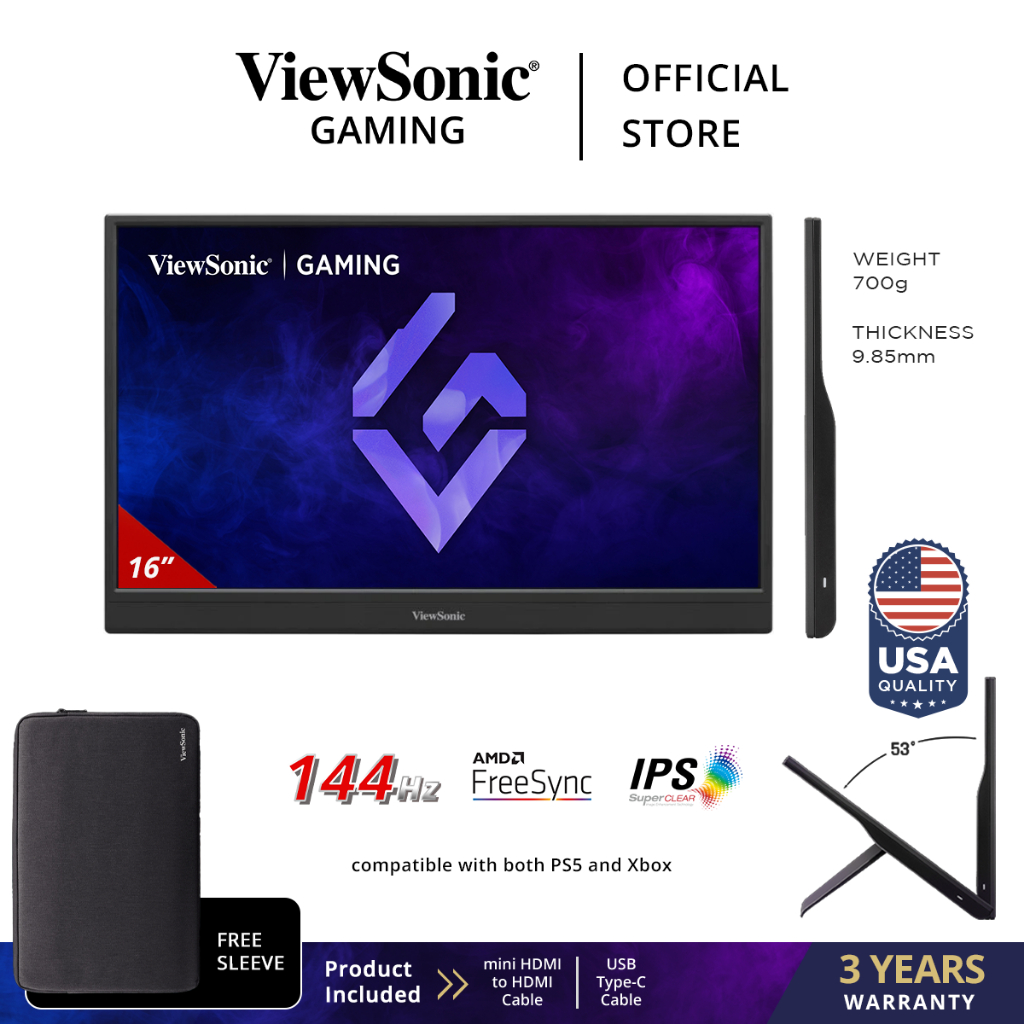 Jual Monitor Gaming Portable 16" ViewSonic VX1654 |IPS|USB Type C|144 ...
