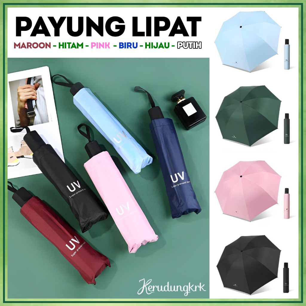 Jual Payung Anti UV Lipat Warna Maroon Hitam Pink Biru Hijau Putih ...