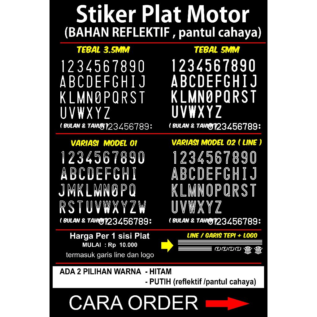 Jual STICKER PLAT NOMOR MOTOR FONT LAMA HITAM DAN PUTIH (BAHAN ...