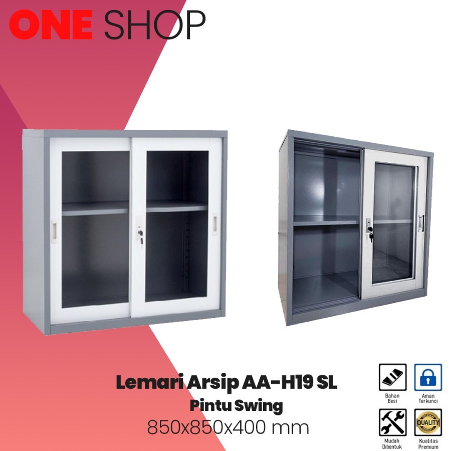 Jual Lemari Arsip Besi 2 Pintu Sliding Kaca Pendek|Lemari sleding Kantor | Shopee Indonesia