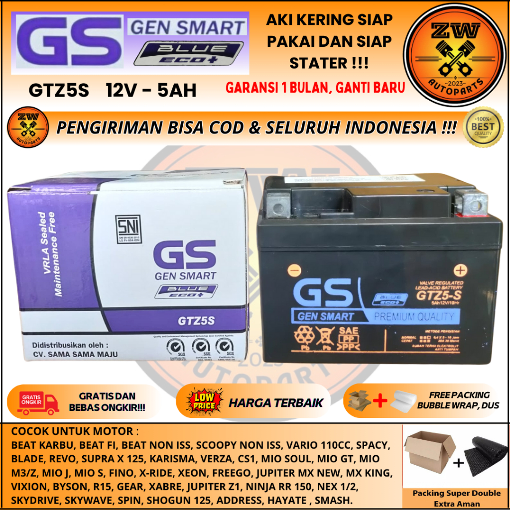 Jual AKI MOTOR BEAT, VARIO 110, REVO, SCOOPY, BLADE, SPACY, VERZA GTZ5S GS GEN MF | Shopee Indonesia