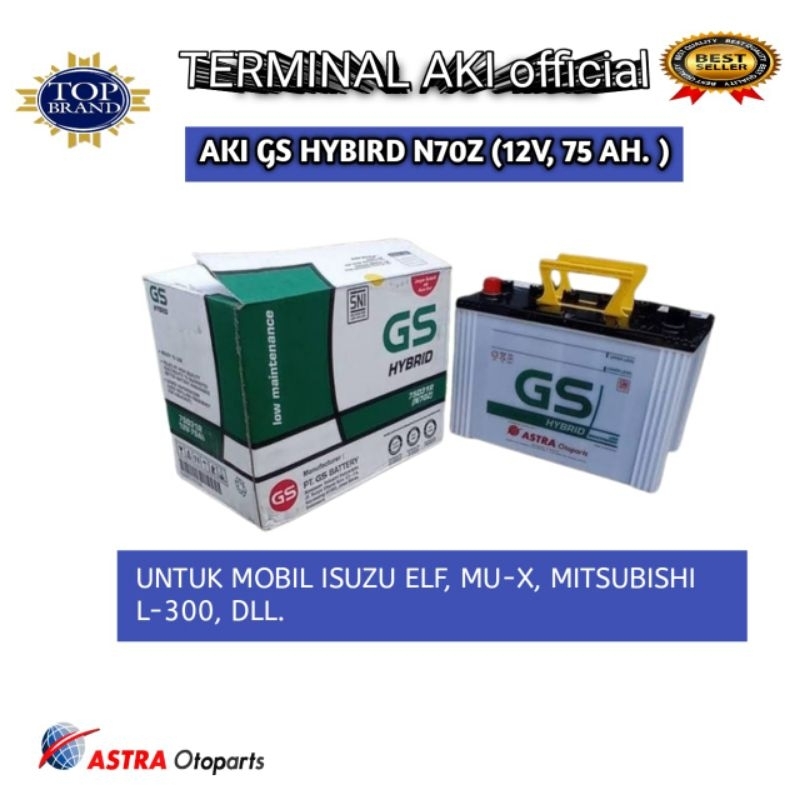 Jual AKI MOBIL L300 SOLAR TRUK KIJANG DIESEL GS HYBRID N70Z 12 V 75 AH | Shopee Indonesia
