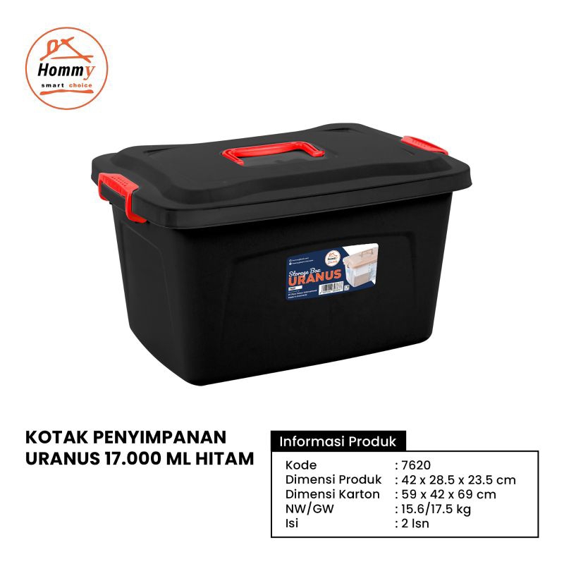 Jual Box container hommy serbaguna 17 liter hitam/tempat penyimpanan ...