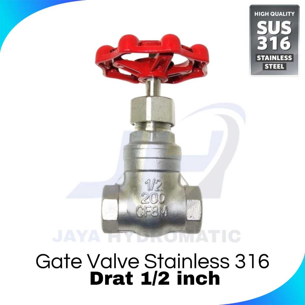Jual Gate Valve Stainless 316 Drat 1/2" / Gate Valve SS316 / CF8M ...