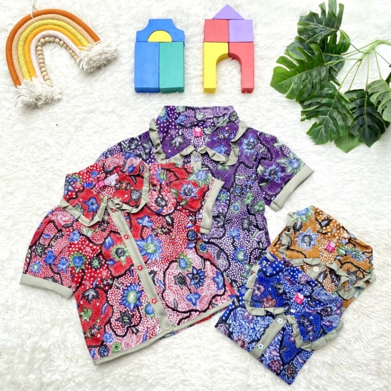 Jual Esther Blus Top Atasan Batik Anak Bunga Merah Biru Ungu Mustard ...