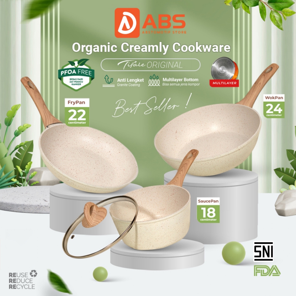 Jual ABS Tifale 3in1 Organic Creamly Cookware Marble Coated Anti lengket Handle Bakelite ...