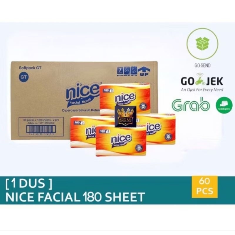 Jual 1 Karton Tissue Nice 180 sheet 2 ply 360 (60pcs) | Shopee Indonesia