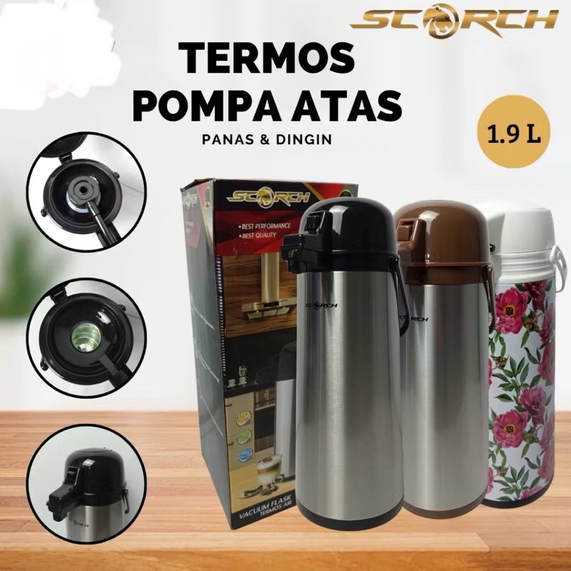 Jual Termos Air Panas Scorch Pencet isi 1,9 Liter Stainless Steel ...