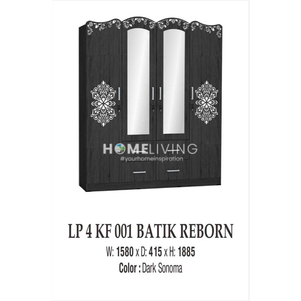 Jual HOMELIVING - Lemari pakaian 4 pintu/lemari motif batik/lemari ...