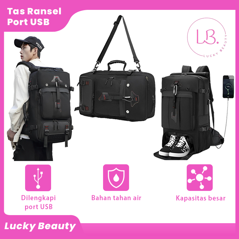 Jual Travel Tas Laptop Backpack with USB Port Waterproof and Shoe Compartment/Tas Travelling ...