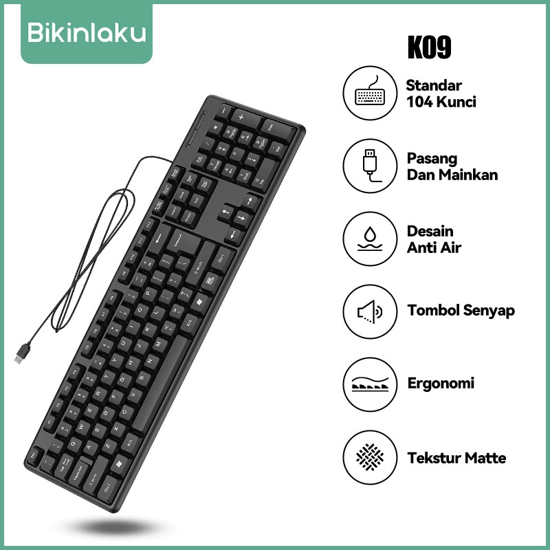 Jual Bikinlaku Keyboard Wired Portable 104 Key Full Size Office Kabel ...