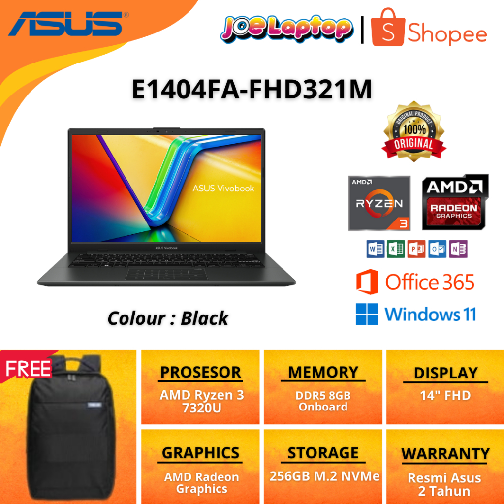 Jual Asus Vivobook Go 14 E1404FA-FHD321M Black Ryzen 3 7320U Win11 OHS ...