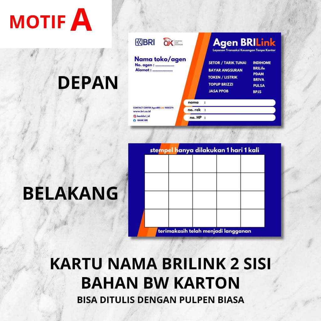 Jual Kartu Nama Member Agen BRILINK - Kartu Pelanggan BRILINK NEW 2025 ...