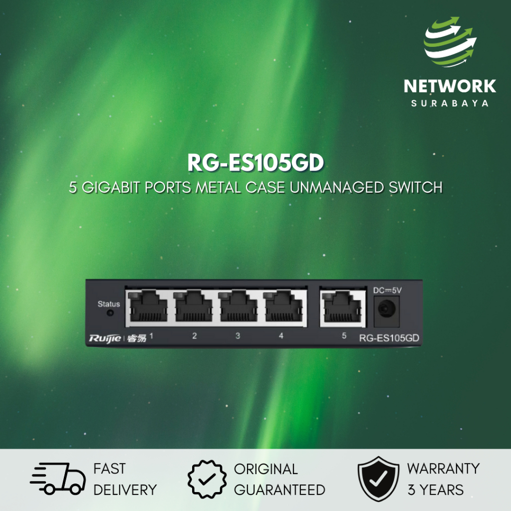Jual RG-ES105GD RUIJIE REYEE 5 PORT GIGABIT UNMANAGED SWITCH STEEL CASE | Shopee Indonesia