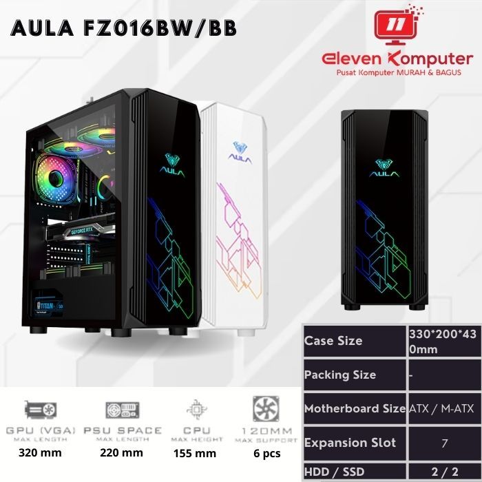 Jual Casing PC Gaming Aula FZ016 ATX include 3 fan - FZ016CW / FZ016CB ...