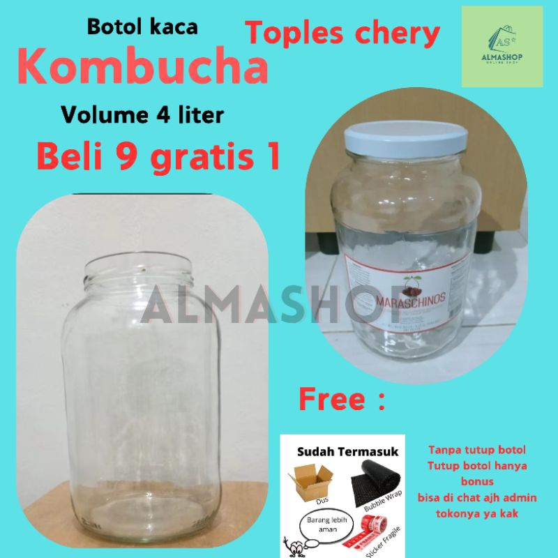Jual Botol kaca kombucha/toples chery/toples ternak cupang 4 liter ...