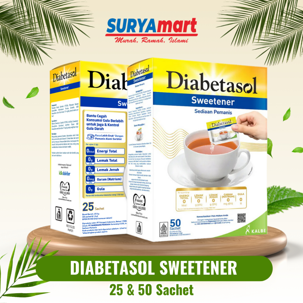 Jual Diabetasol Sweetener 25 & 50 Sachet Pengganti Gula Rendah Kalori ...