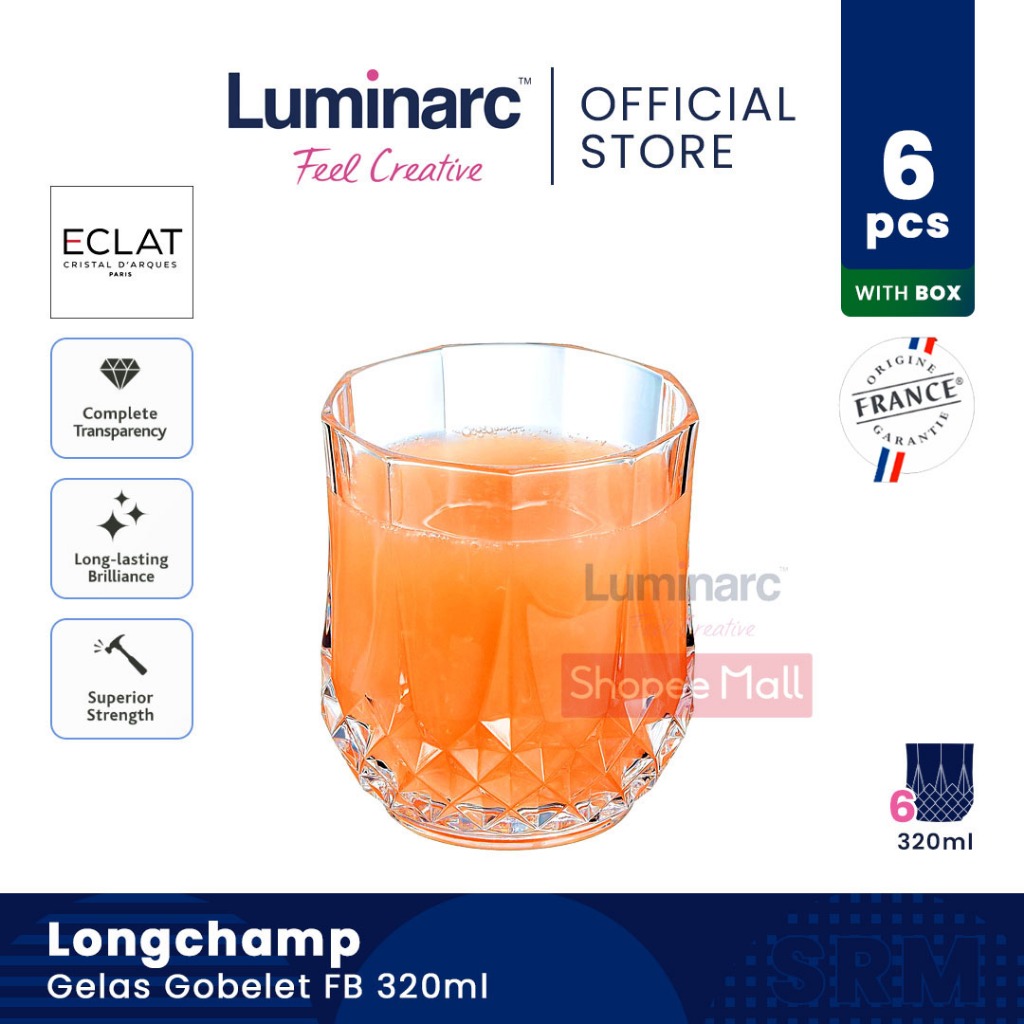 Jual ECLAT CRISTAL D'ARQUES Gelas Gobelet FB Longchamp 320ml - 6pcs | Shopee Indonesia