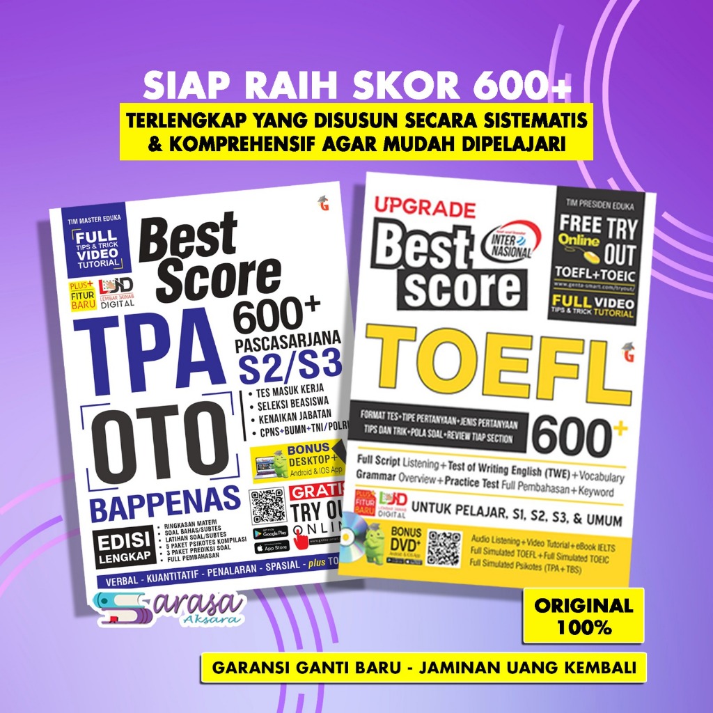Jual PAKET BUKU TPA & TOEFL BEST SCORE 600 PLUS DVD DAN APLIKASI ...