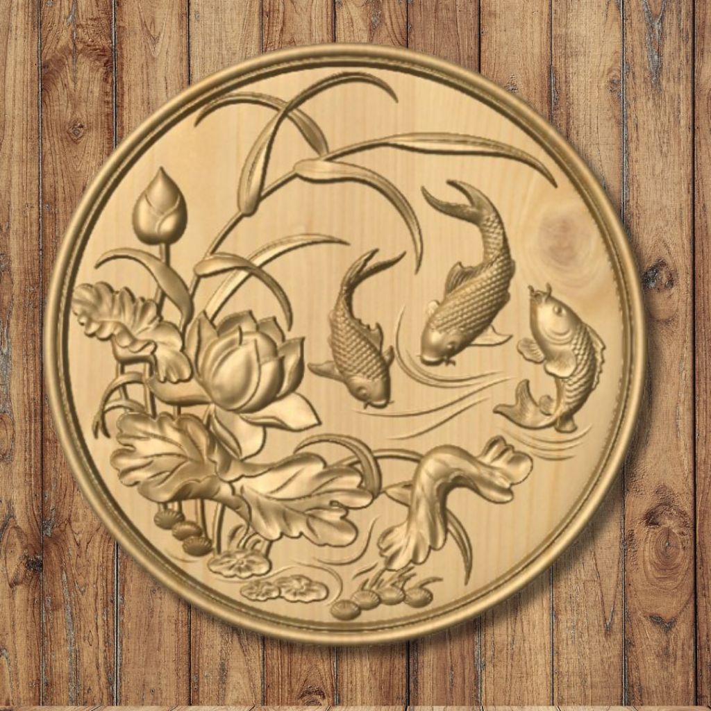 Jual Ukiran Kayu 3d Model Ikan Koi 2 dan Teratai Wall Decor Aesthetic ...