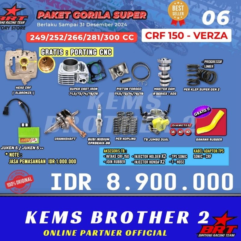 Jual PAKET BORE UP CRF BRT GORILA SUPER 6 KOMPLIT ORIGINAL BRT (Head Blok Piston Kit Cam Per ...