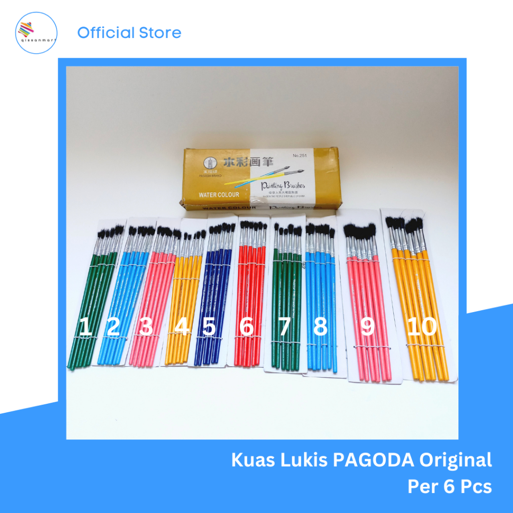 Jual Kuas Lukis Pagoda Original No. 1 sd 12 - Harga Untuk (6 pcs ...