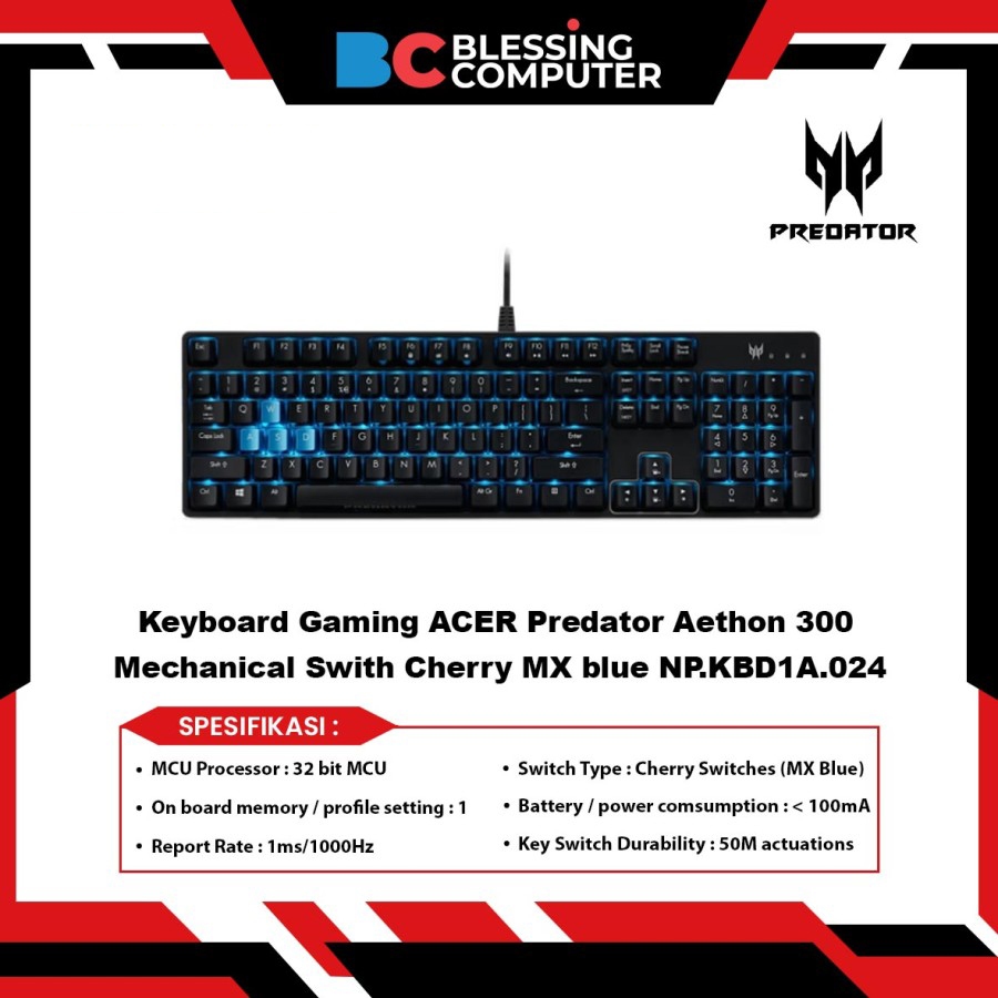 Jual Keyboard Gaming ACER Predator Aethon 300 Mechanical Swith Cherry MX blue NP.KBD1A.024 ...