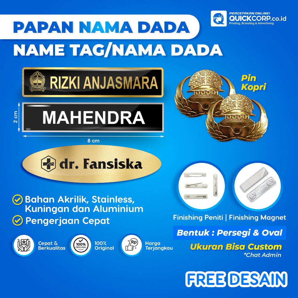 Jual Papan Nama Dada Pin Custom Nama / Logo - Papan Nama Dada Karyawan ...
